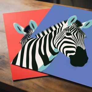 Bold Graphic Zebra Print Set – Blue and Red Backgrounds – Striking ...