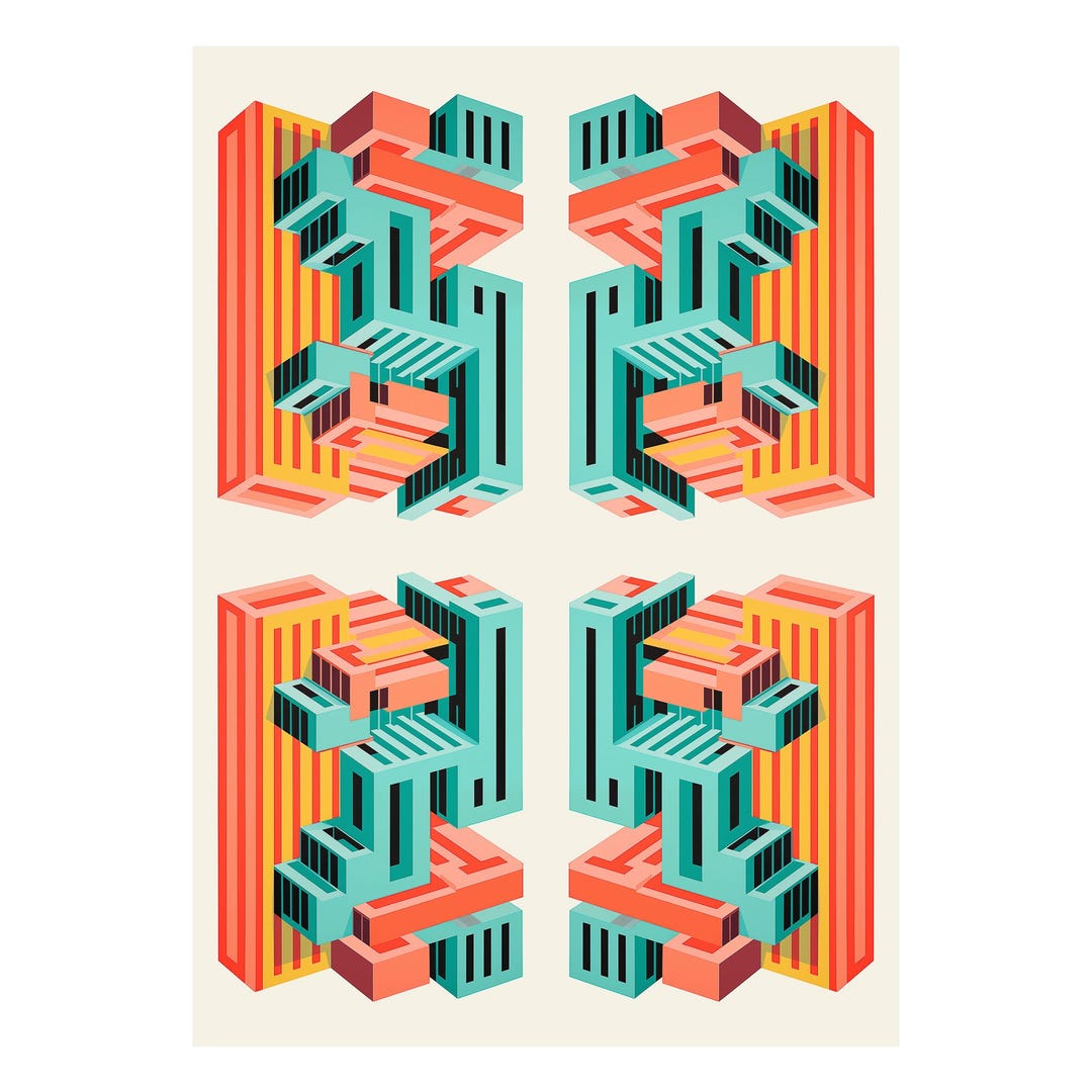 Quadrant 002 Geometric Wall Art Print – Symmetrical Op Art Pattern With ...