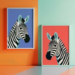 Bold Graphic Zebra Print Set – Blue and Red Backgrounds – Striking ...