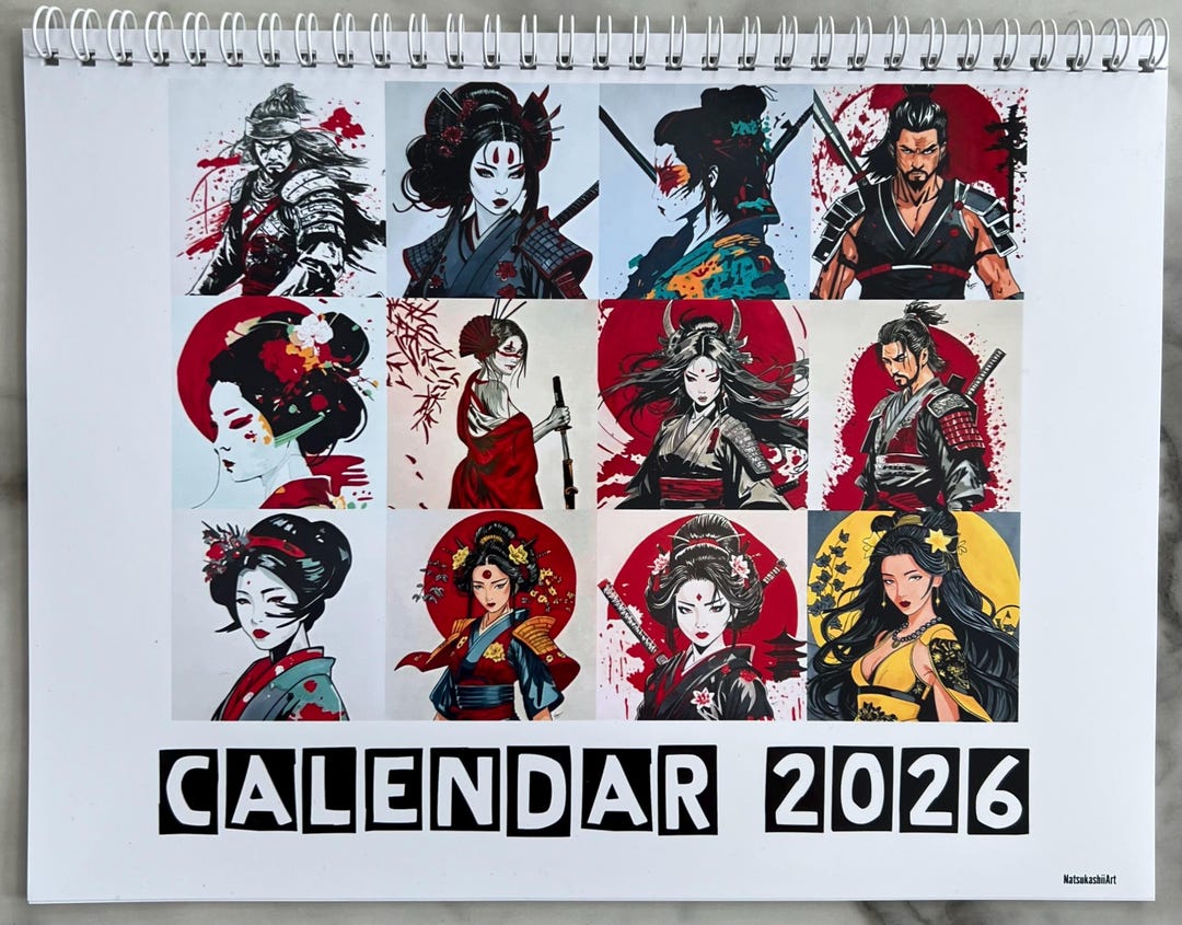 Geisha and Samurai Art 8.5 X11 Calendar 2026 | Japanese Illustration - Etsy