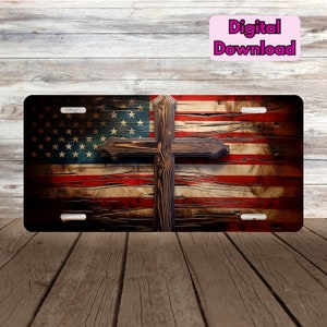 American Flag Christian Cross License Plate PNG, Jesus Cross License ...