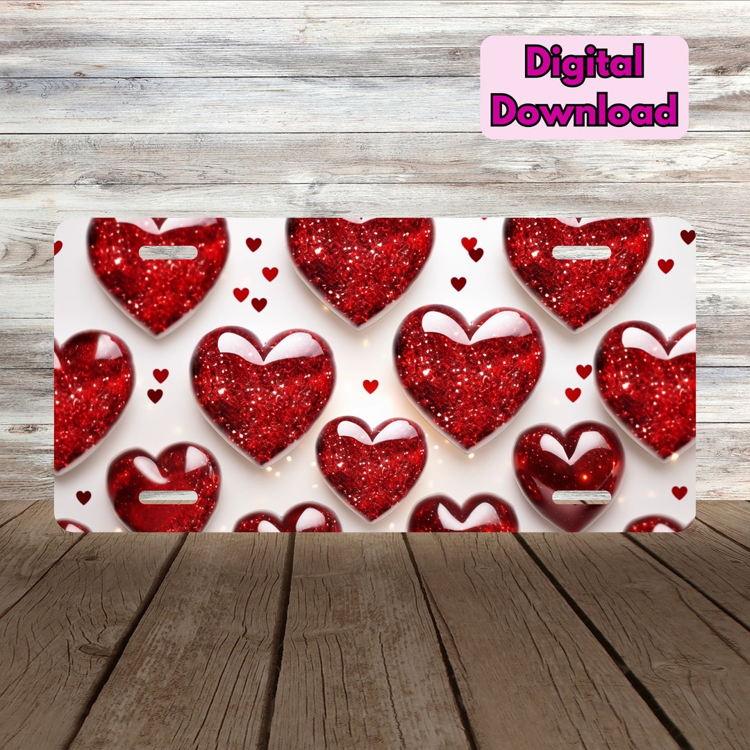 Red Glitter Hearts License Plate PNG, Valentine's Day License Plate ...