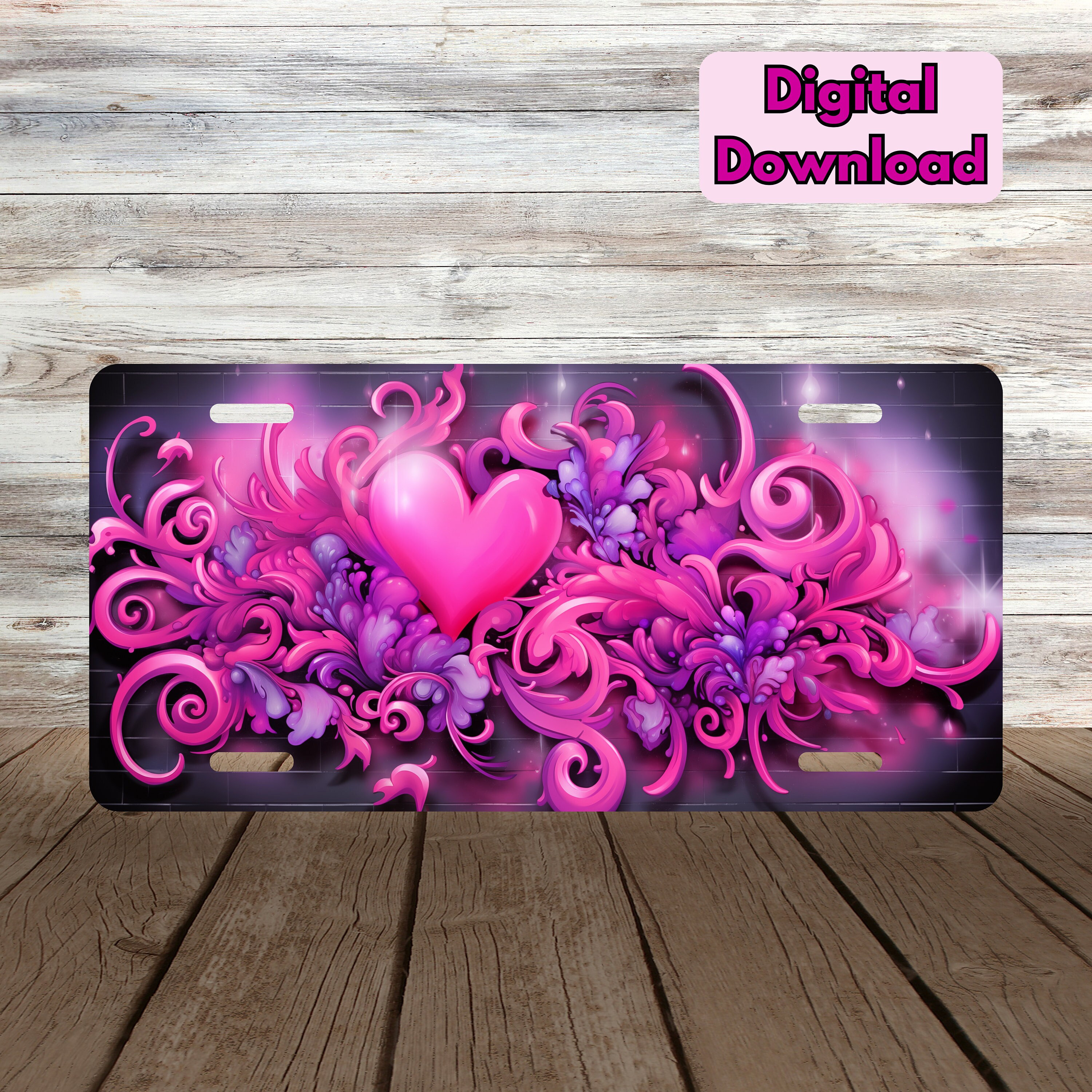 Pink Heart Graffiti License Plate PNG, Pink Heart Air Brush License ...
