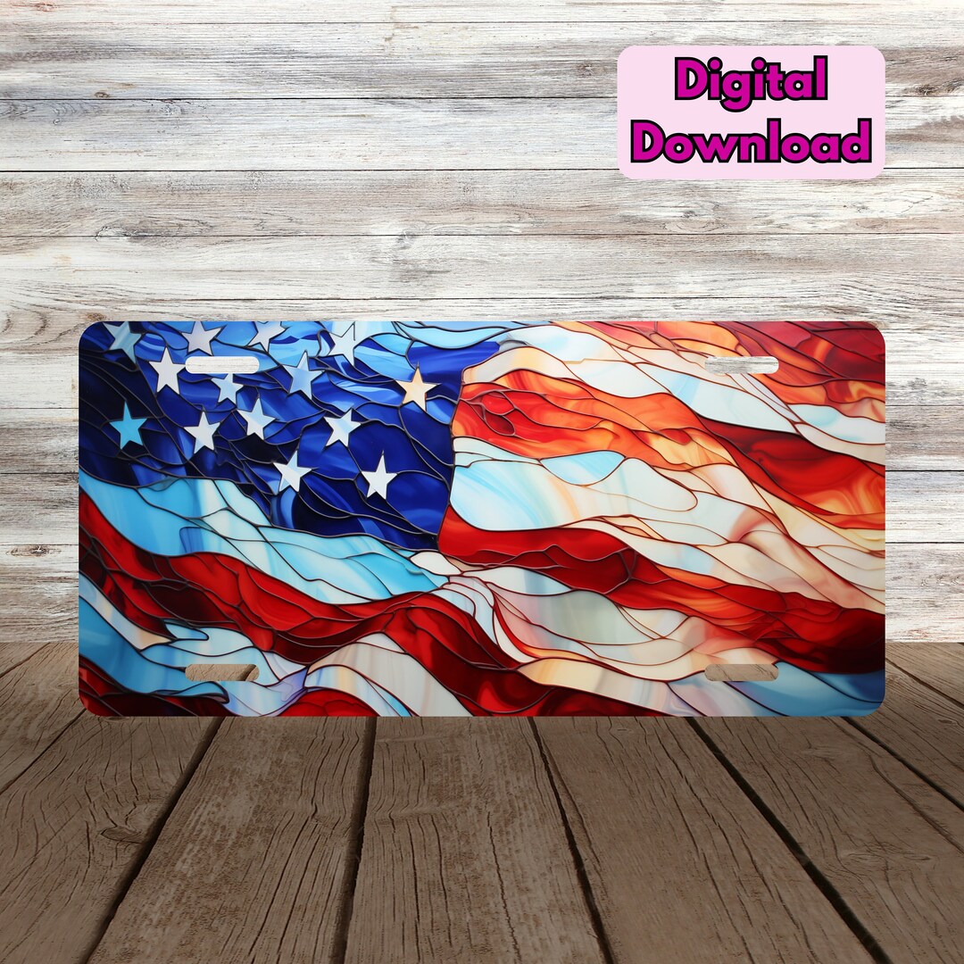 American Flag Stained Glass License Plate PNG, American Flag License ...