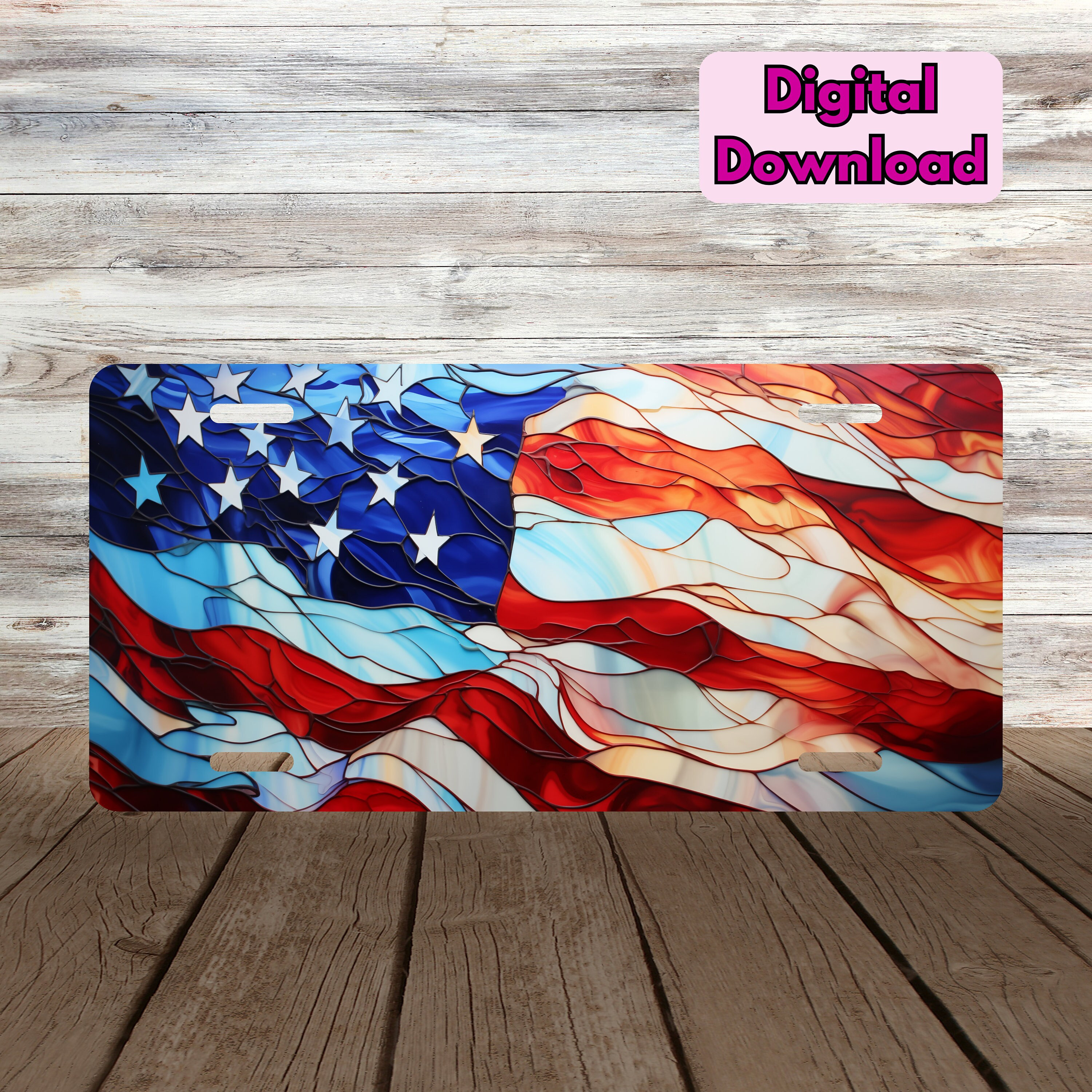 American Flag Stained Glass License Plate PNG, American Flag License ...