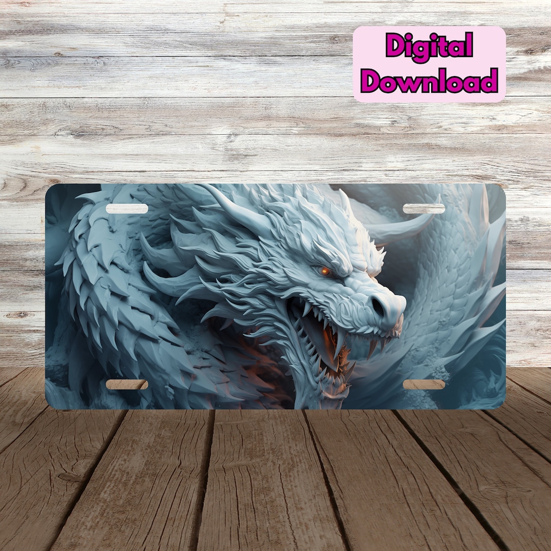 White Dragon License Plate PNG, Ice Dragon License Plate Design PNG ...