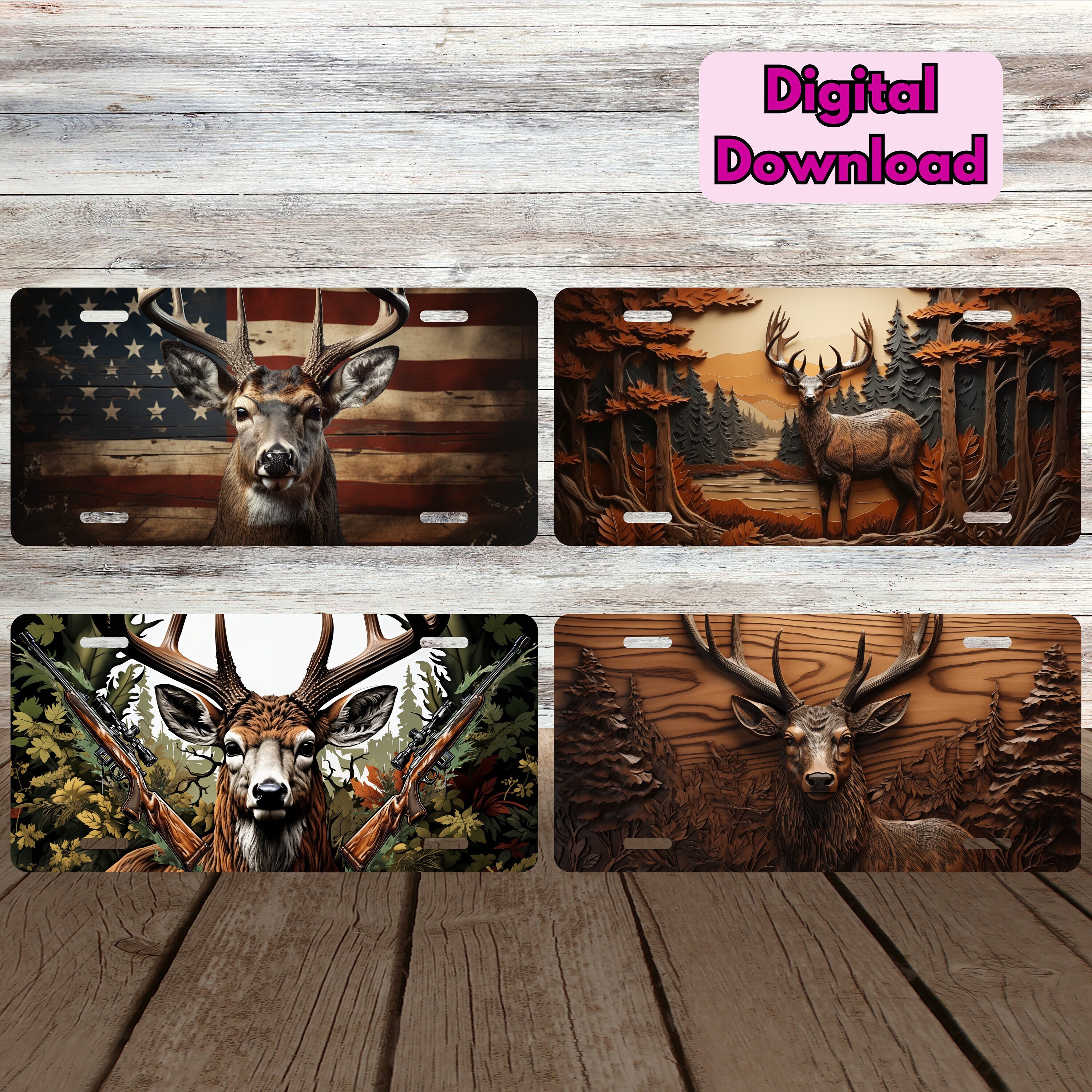 Deer Hunting American Flag License Plate PNG Bundle, Buck American Flag ...