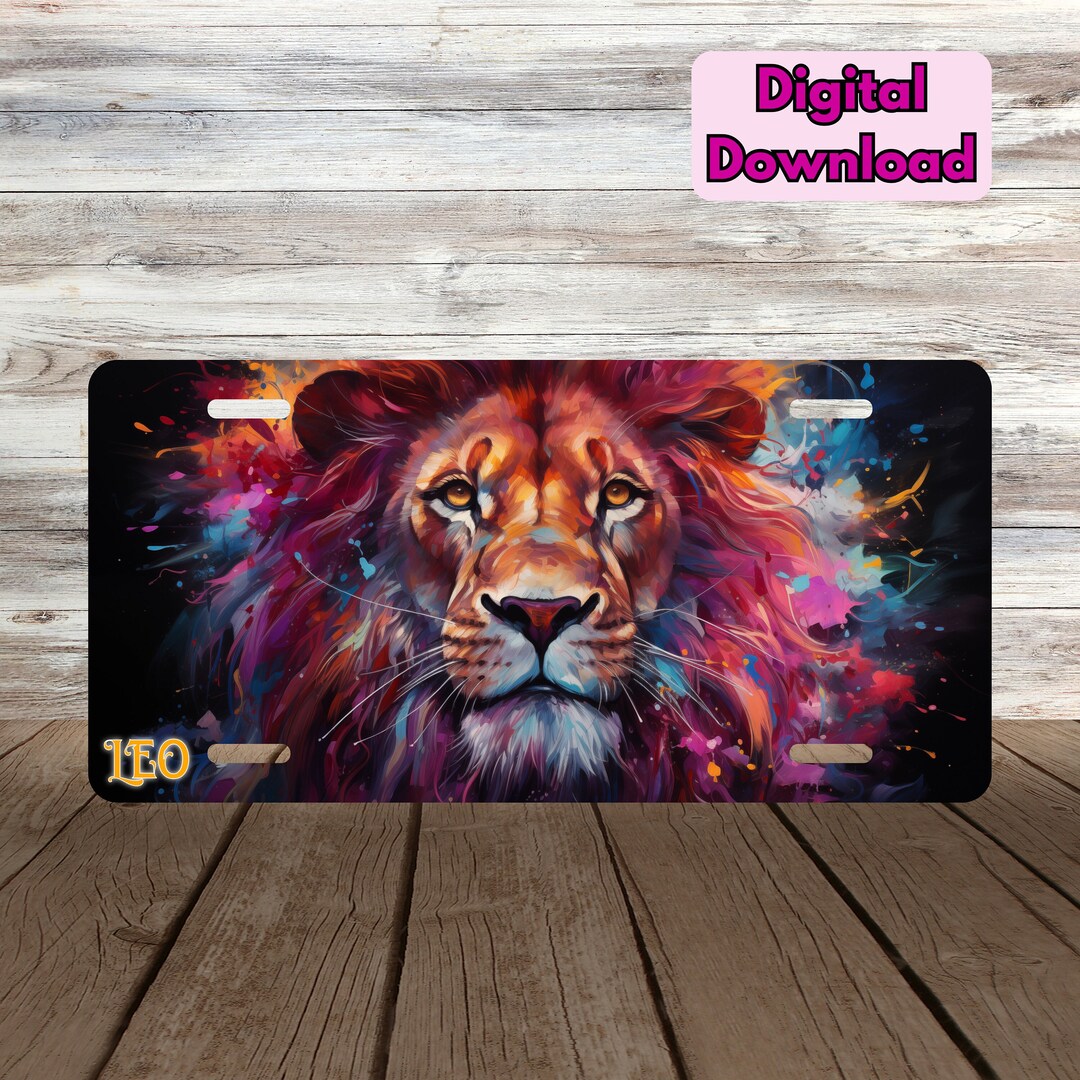 Leo Zodiac Sign License Plate PNG, Leo License Plate Design PNG, Lion ...