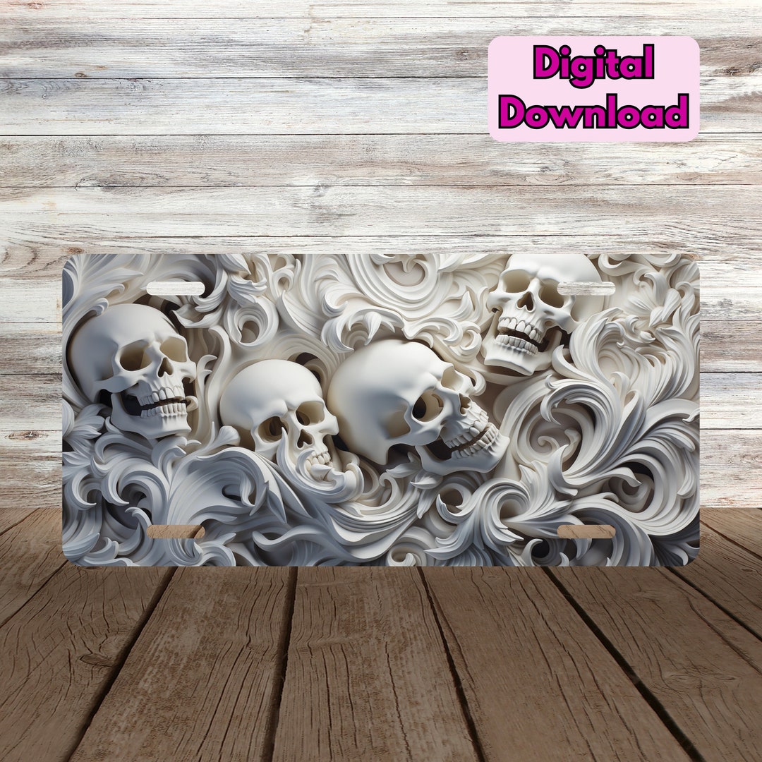 Skulls License Plate PNG, 3d Skulls License Plate Design PNG, Gothic ...