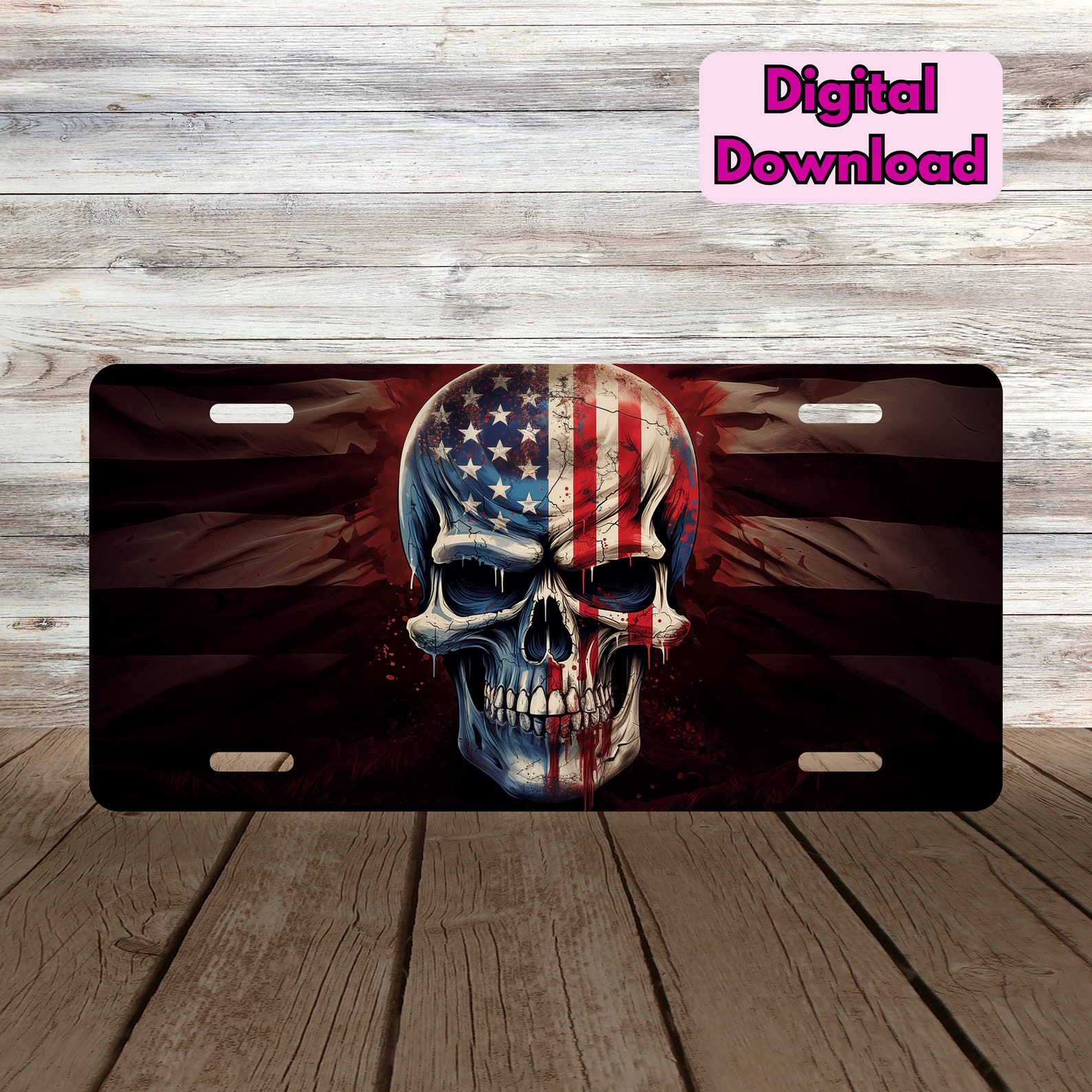 American Flag Skull License Plate PNG, Patriotic Skull Sublimation ...