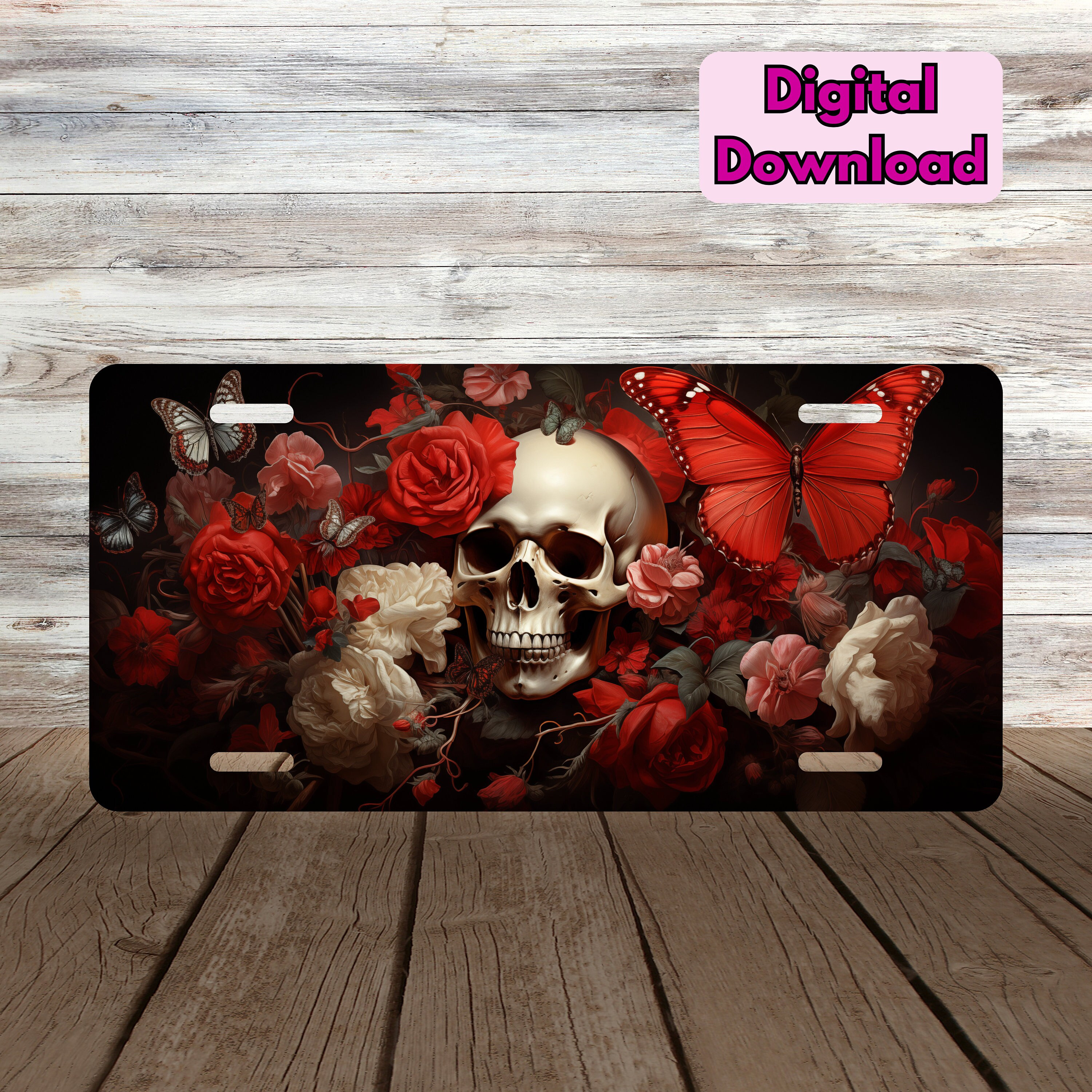 Skull License Plate PNG, Skull With Roses License Plate PNG, Skull ...