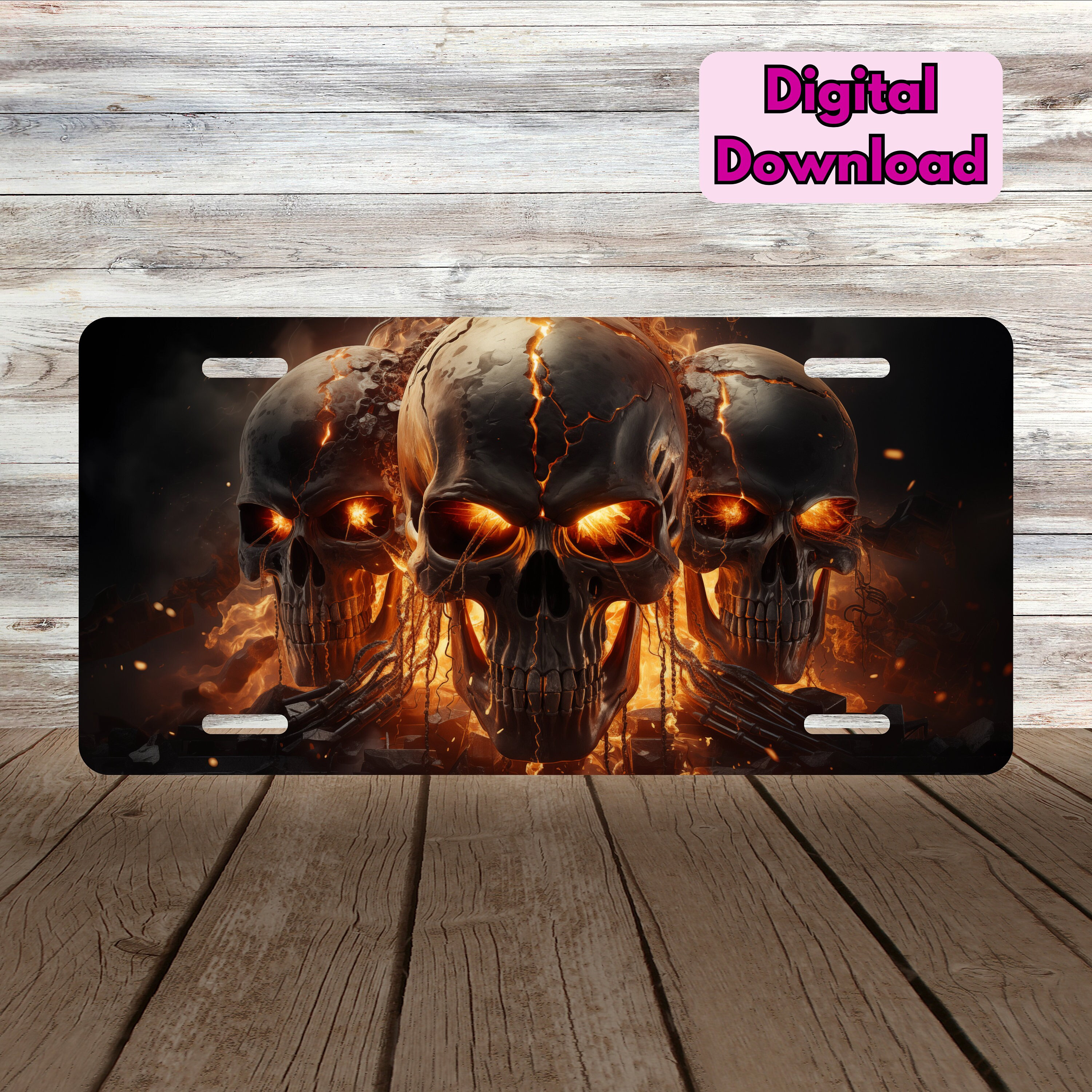 Skull on Fire License Plate PNG, Fire Skulls License Plate Sublimation ...