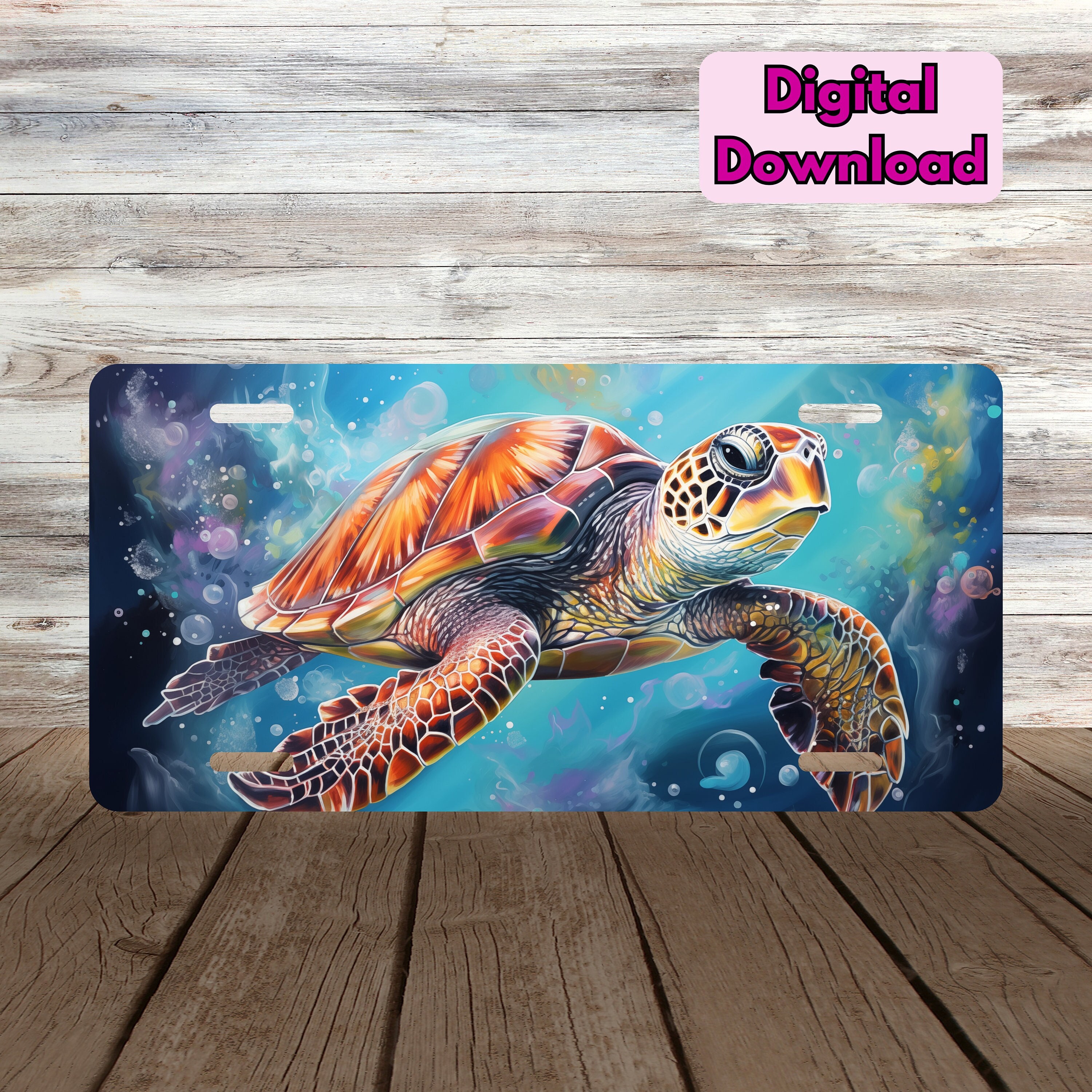Alcohol Ink Sea Turtle License Plate PNG, Sea Turtle License Plate ...