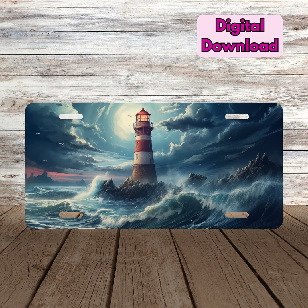 Magical Lighthouse License Plate PNG, Moonlight Lighthouse Ocean ...
