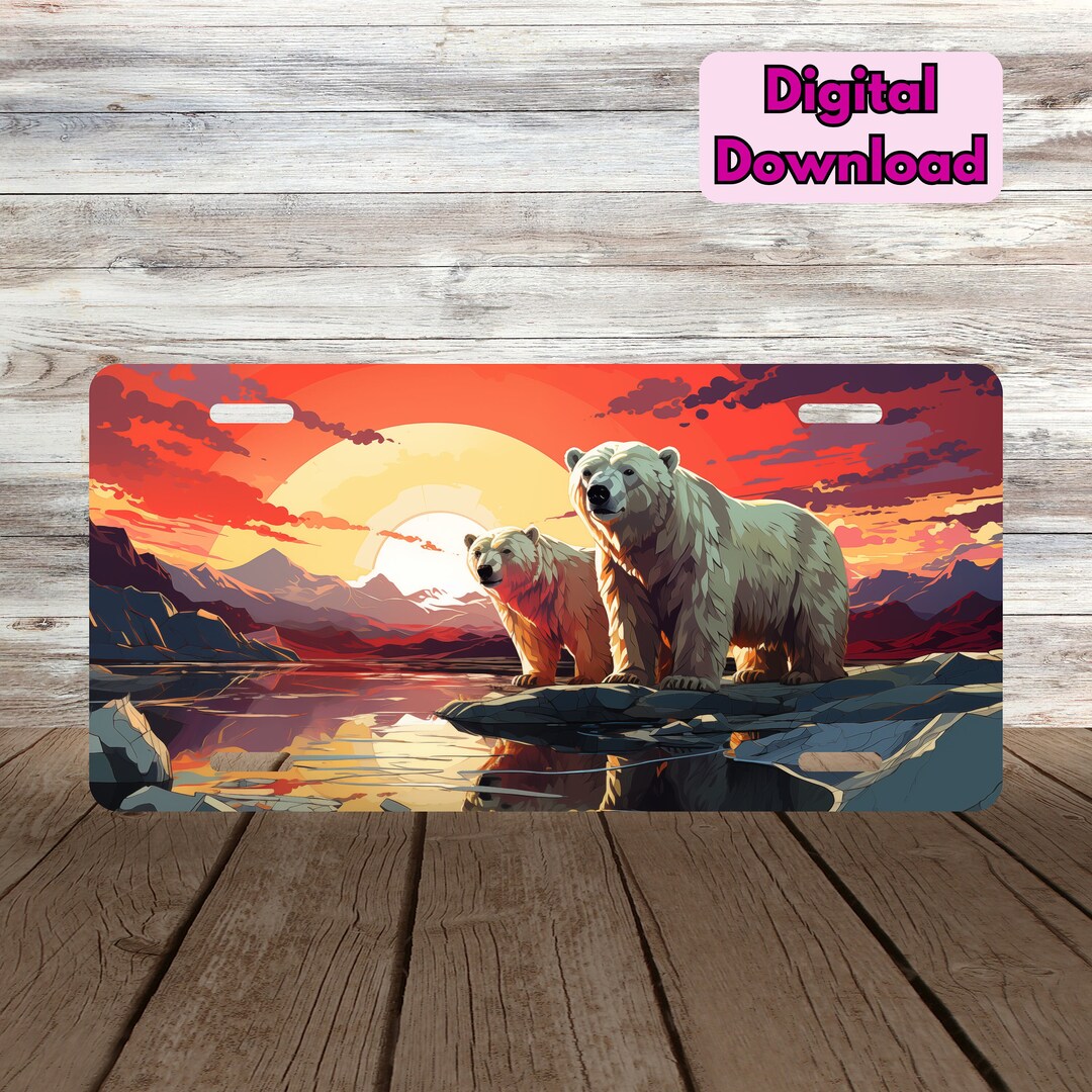Polar Bear License Plate PNG, Polar Bear Glacier Sublimation Design PNG ...