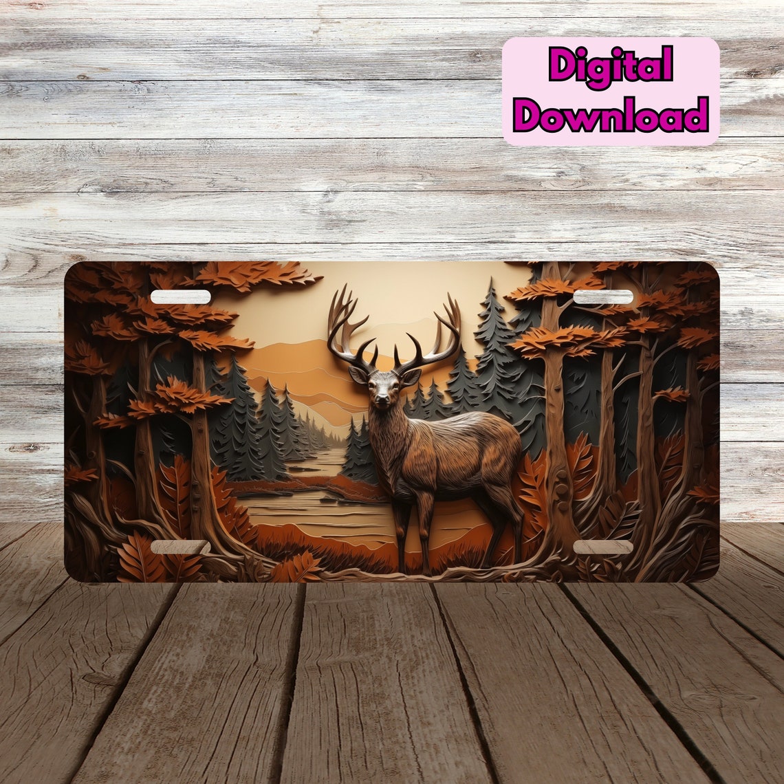 Leather Deer License Plate PNG, Rustic Leather Deer License Plate ...