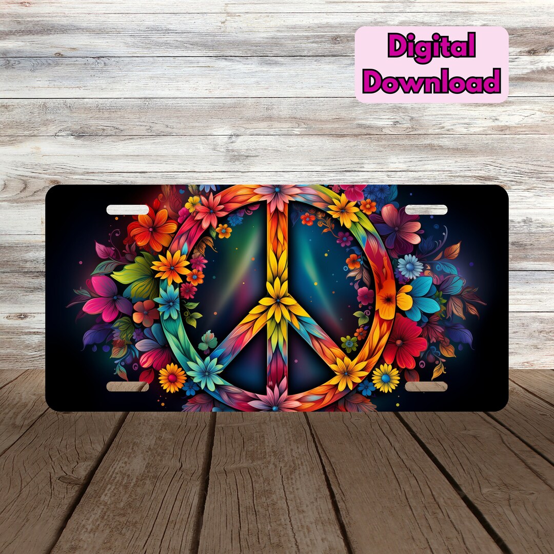 Peace Sign License Plate PNG, Floral Peace Sign License Plate PNG ...