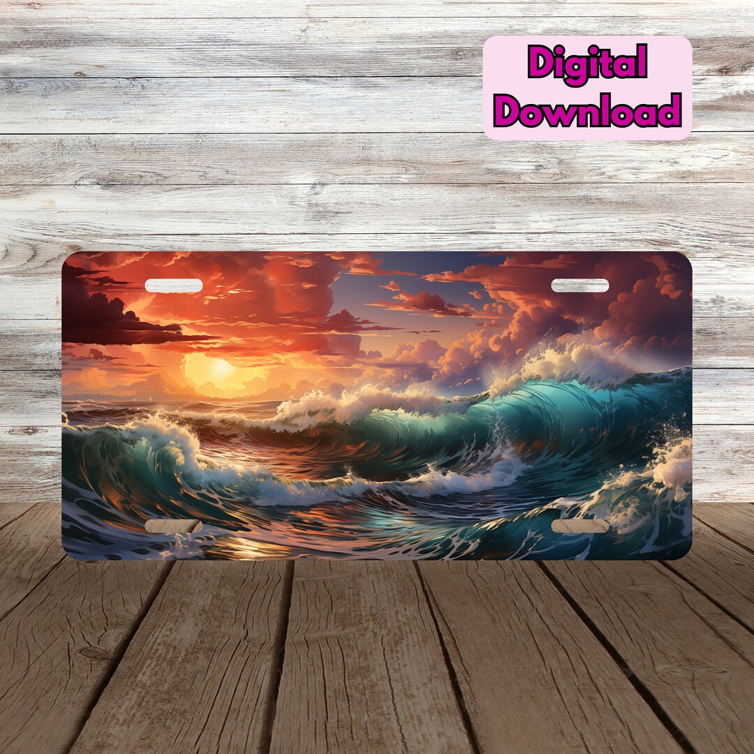 Ocean Waves Sunset License Plate PNG, Ocean Waves Sunset License Plate ...