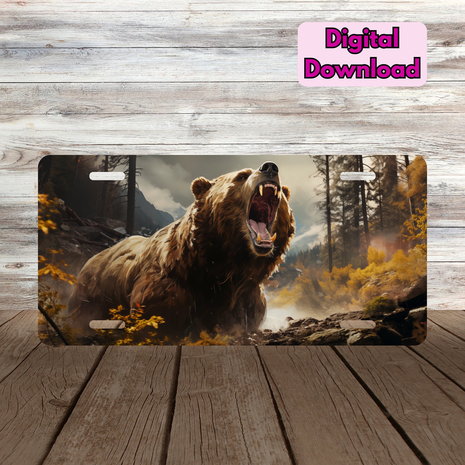 Grizzly Bear License Plate PNG, Hunting License Plate Sublimation ...