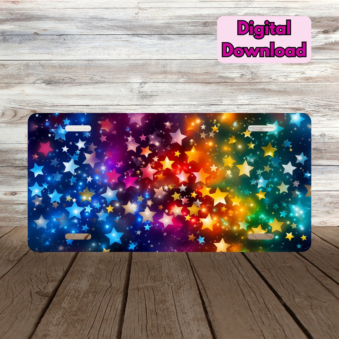 Rainbow Glitter Stars License Plate PNG, Sparkling Stars License Plate ...