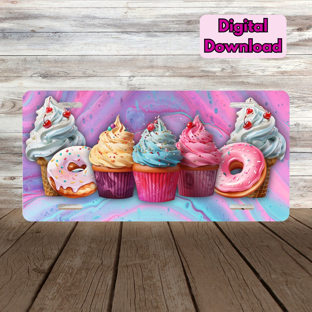 Desserts License Plate PNG, Cupcakes License Plate Sublimation Design ...