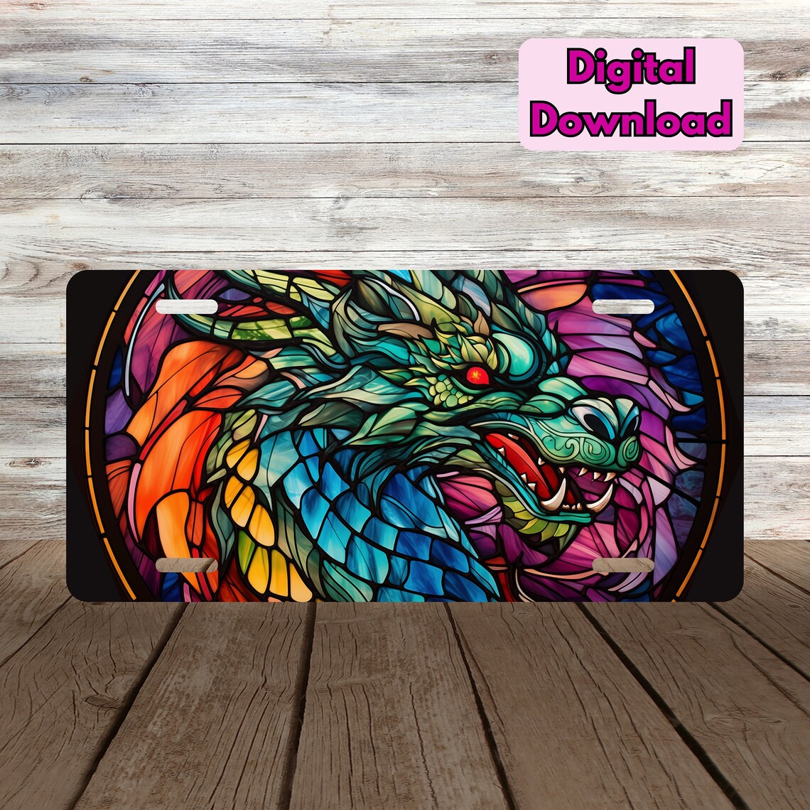Stained Glass Dragon License Plate PNG, Stained Glass Dragon License ...