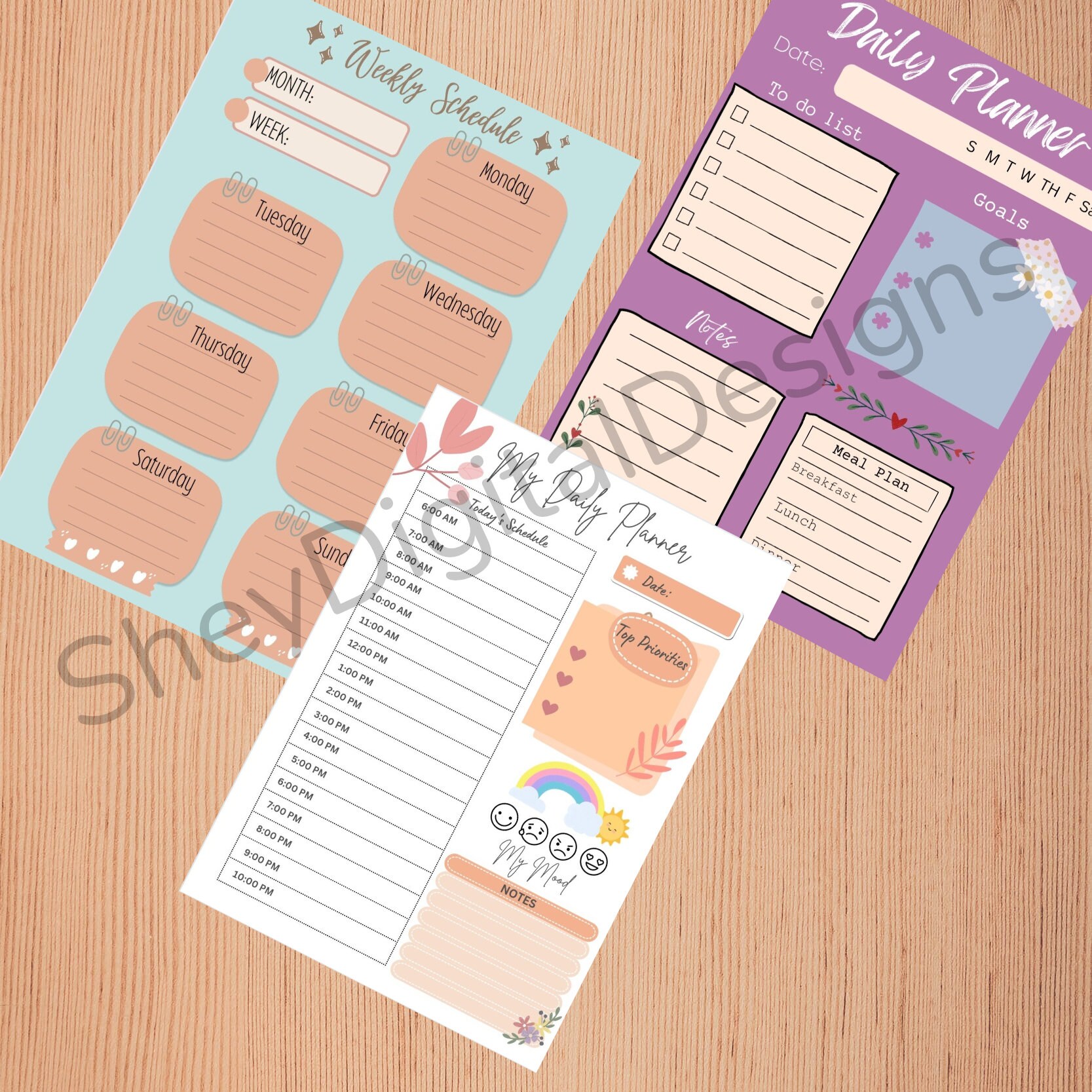 Cute Daily & Weekly Planner Digital Printable Bundle, Weekly Schedule ...