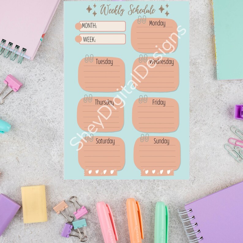 Cute Daily & Weekly Planner Digital Printable Bundle, Weekly Schedule ...