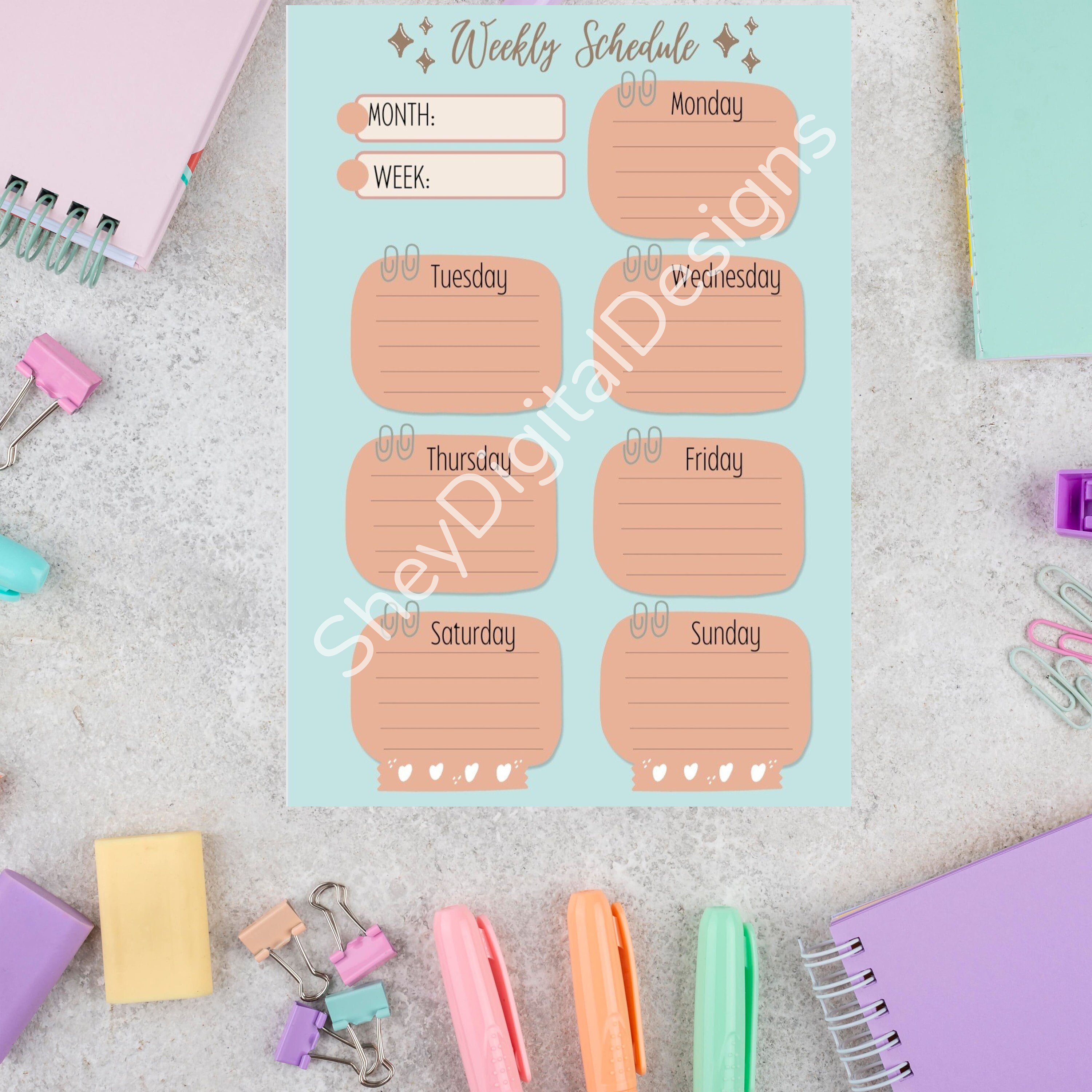 Cute Daily & Weekly Planner Digital Printable Bundle, Weekly Schedule ...