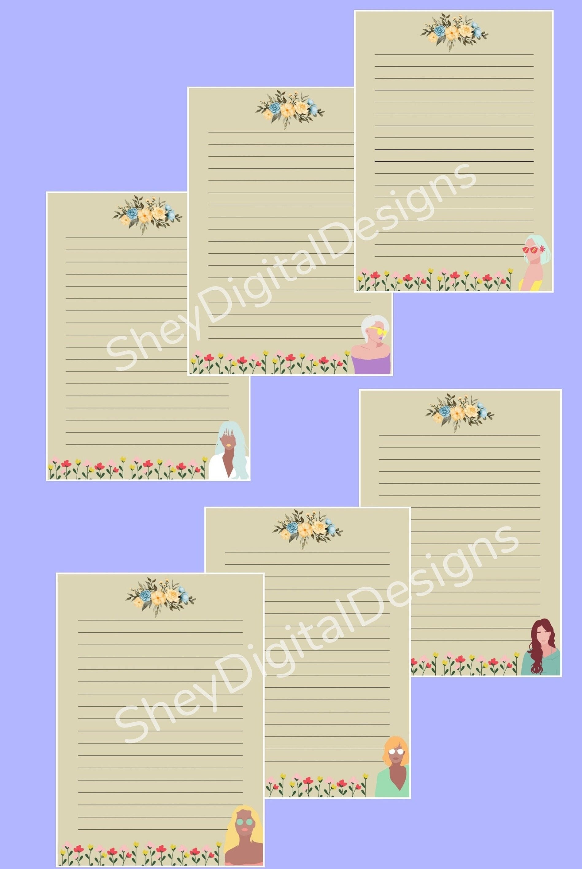Woman and Flower Design Notepad, Printable Notepad, Digital Notepad ...
