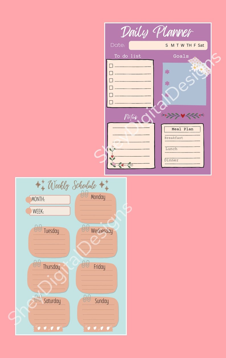 Cute Daily & Weekly Planner Digital Printable Bundle, Weekly Schedule ...