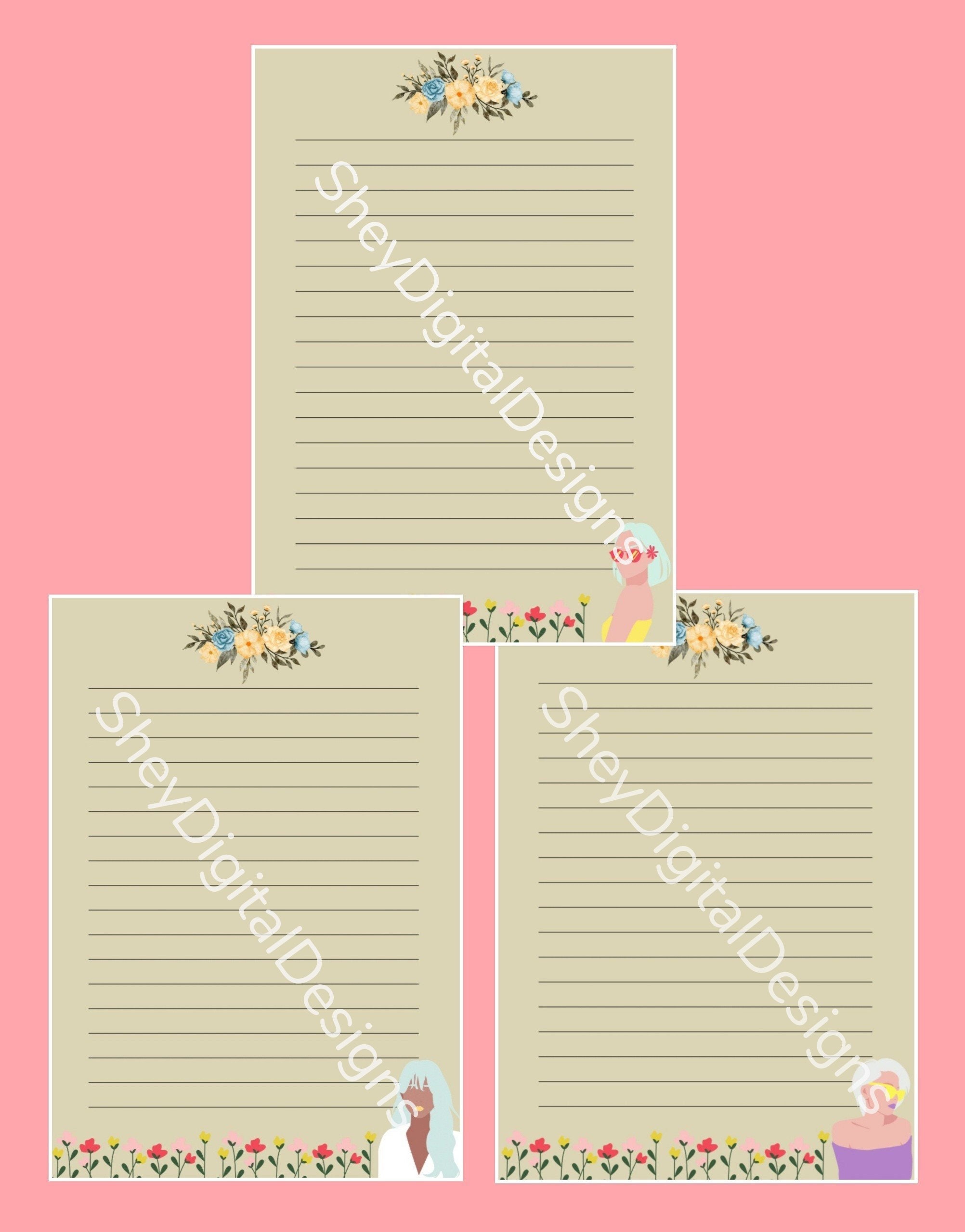 Woman and Flower Design Notepad, Printable Notepad, Digital Notepad ...
