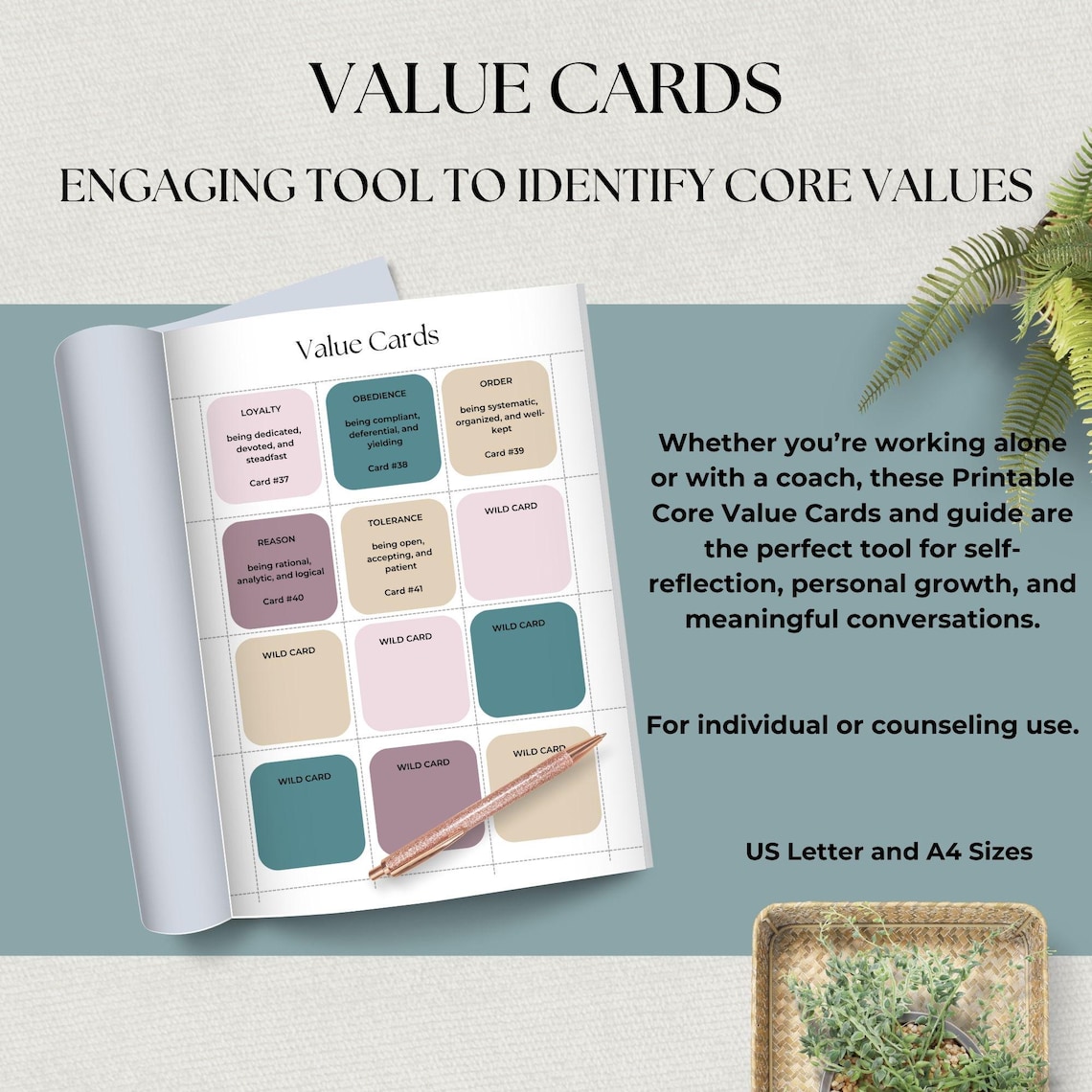 Printable Core Value Cards for Self-reflection, Personal Growth, and ...