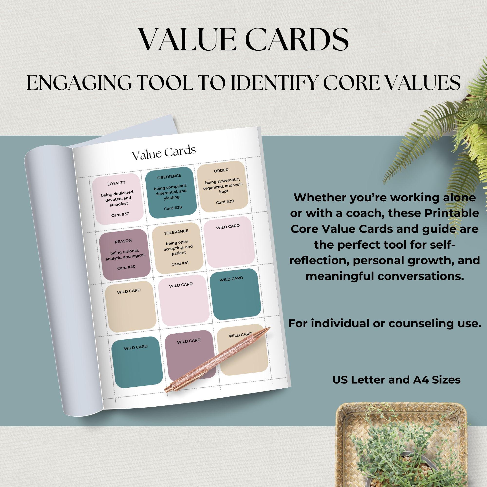 Printable Core Value Cards for Self-reflection, Personal Growth, and ...