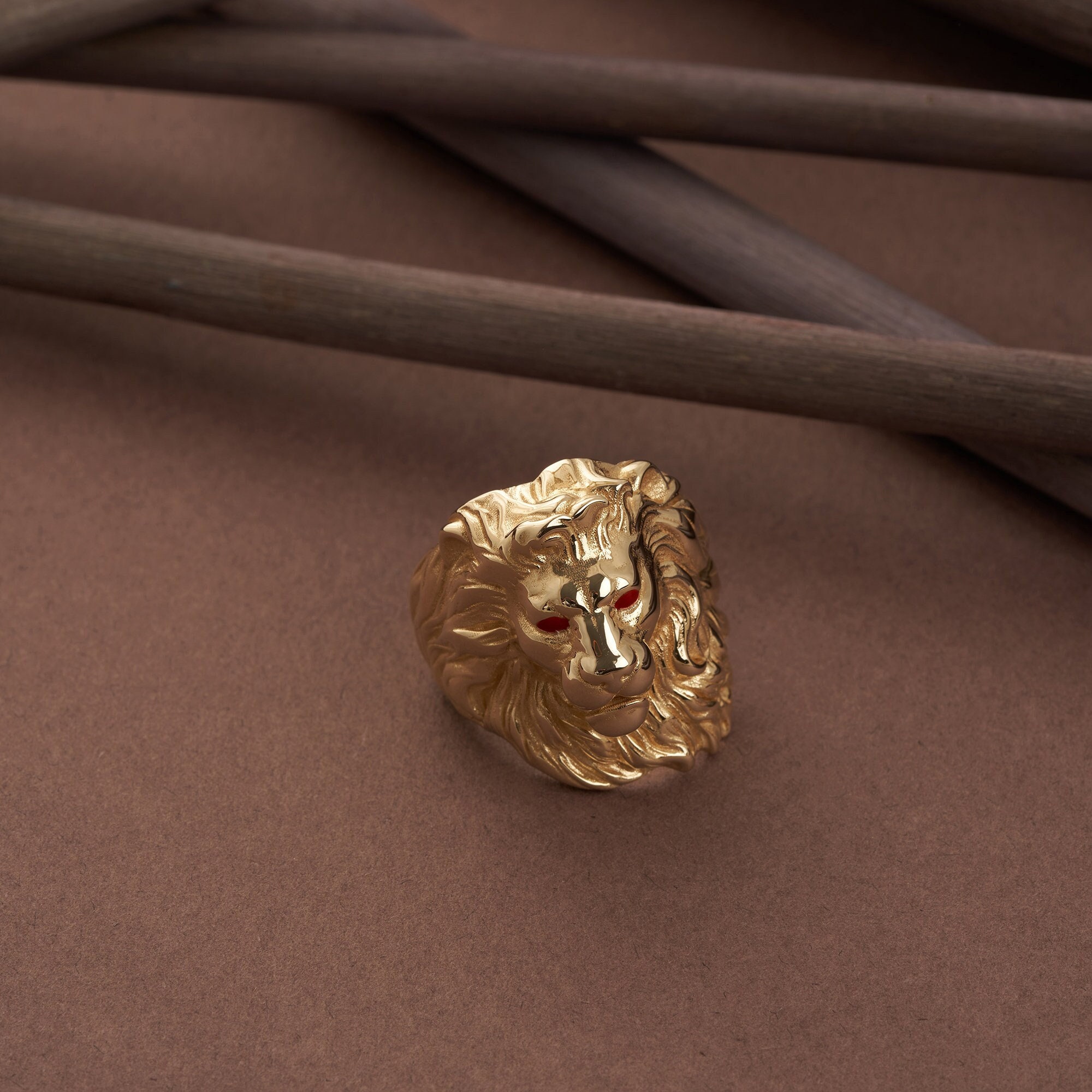 14K Real Solid Gold Lion Ring for Men, Gold Animal Ring, Lion Head ...