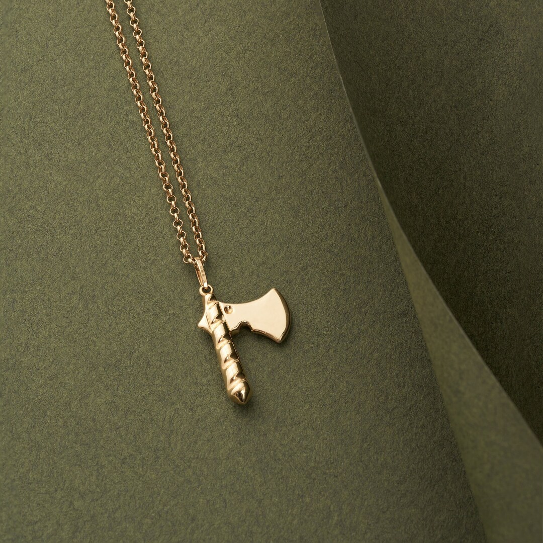 14K Solid Gold Axe Pendant Necklace for Men, Viking Hammer Pendant ...