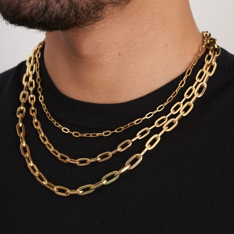 14K Real Solid Gold Paperclip Chain Necklace for Men and Women, Unisex ...