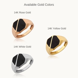 14K Solid Gold Black Enamel Signet Ring for Men, Handmade Signet Ring ...