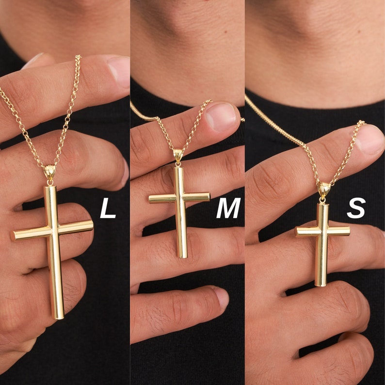 14K Solid Gold Cross Necklace for Men, Small & Large Real Gold Cross ...