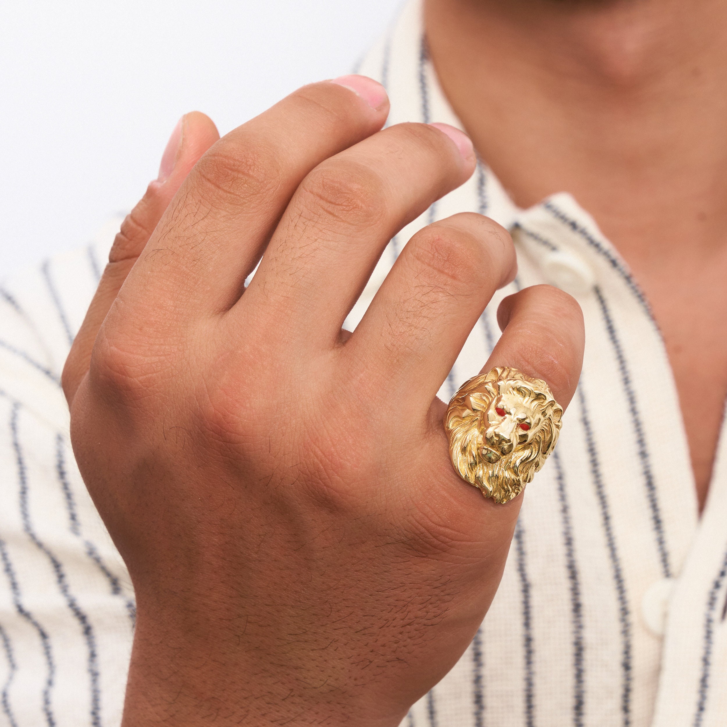 14K Real Solid Gold Lion Ring for Men, Gold Animal Ring, Lion Head ...