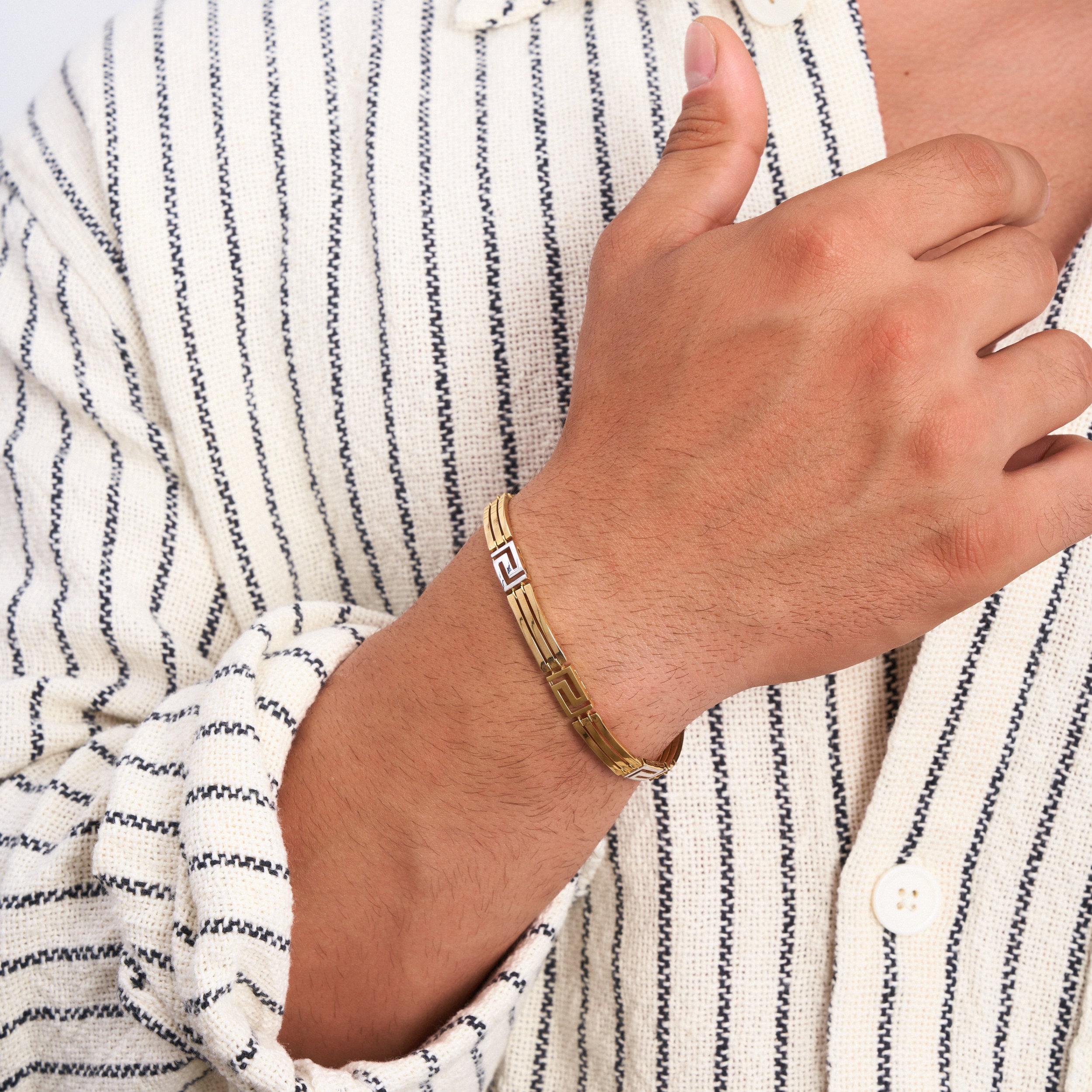 14K Solid Gold Greek Key Bracelet for Men, Real Gold Bangle, Classic ...