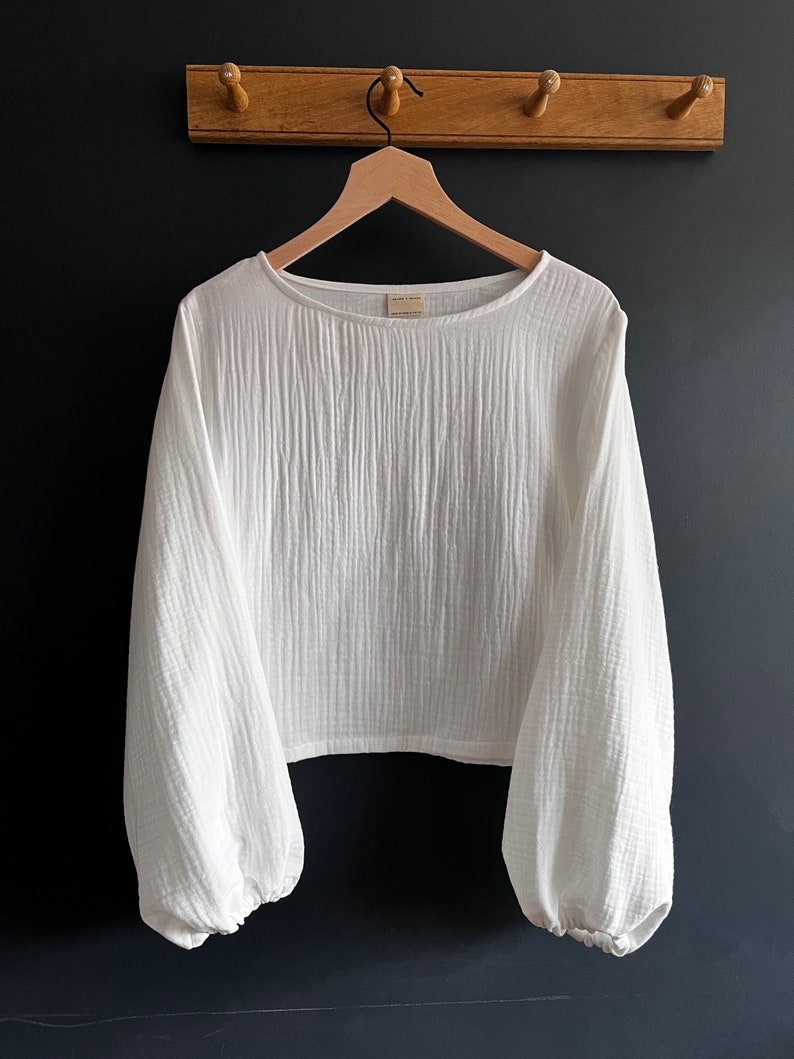 White Blouson Double Gauze Cotton Top - Etsy