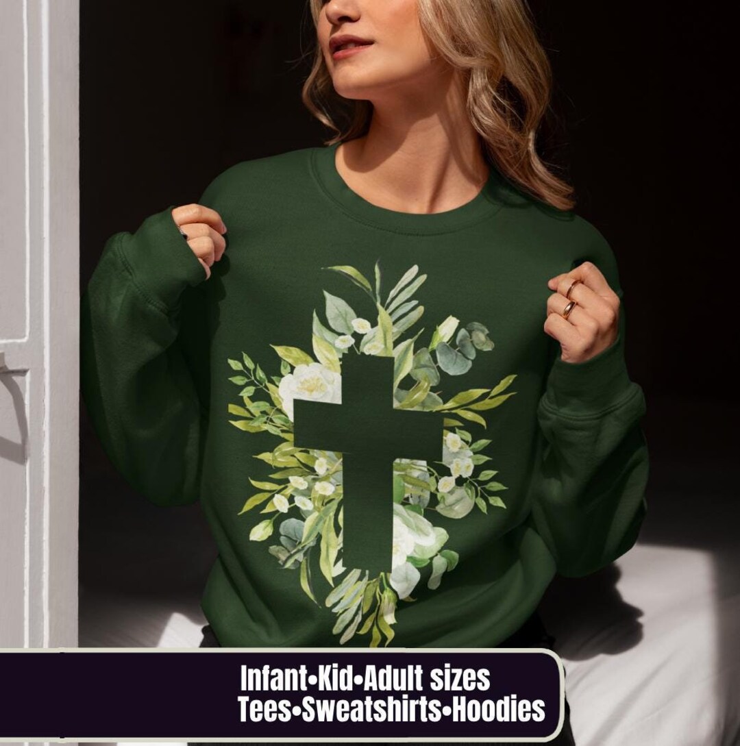 Easter Cross Toddler/kid/adult Sweatshirt, Floral Cross Tee, Christian ...
