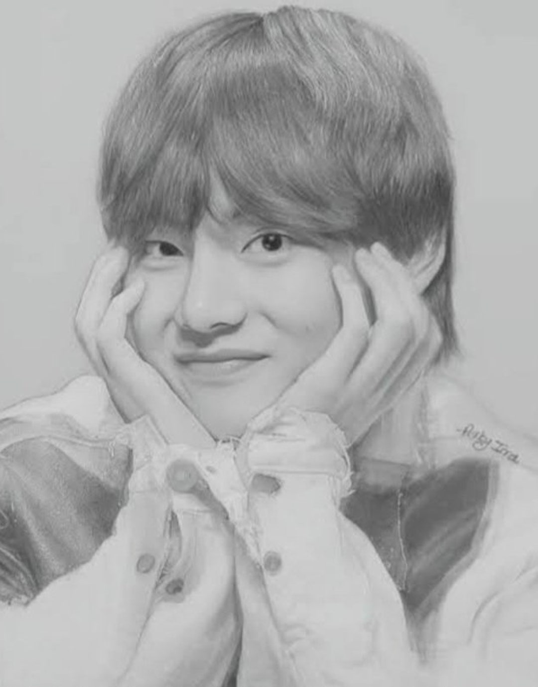 BTS V Pencil Sketch Blank and White Portraitoriginal Art - Etsy