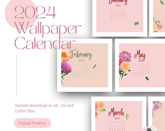 Floral Monthly Calendar 2024 Printable Flower Calendar 2024 Calendar ...