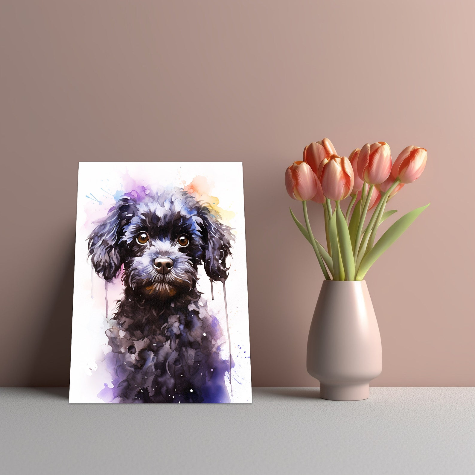 Toy Poodle Art Print Portrait - Miniature Black Poodle Watercolor ...
