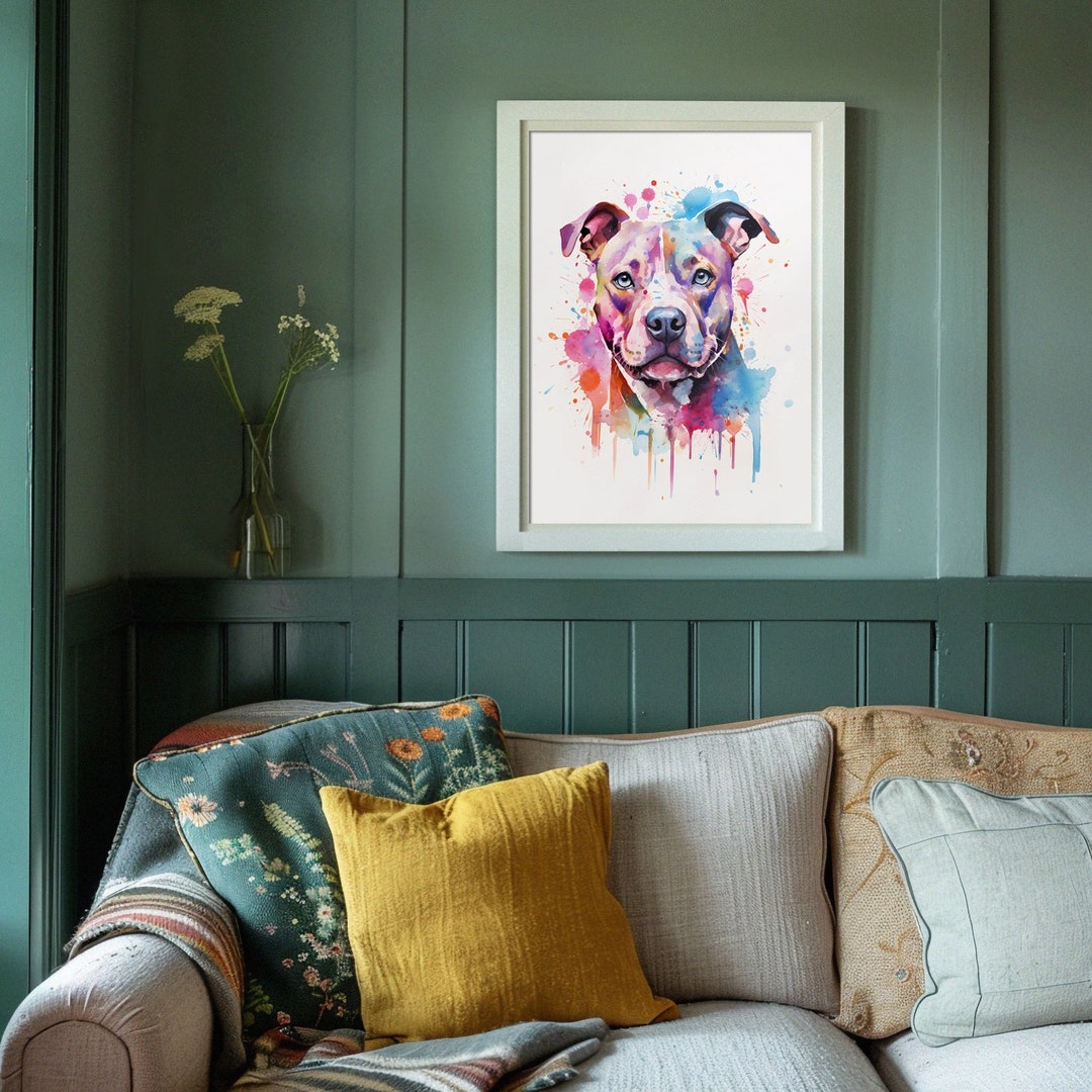 American Staffordshire Terrier Watercolor Art Print - Amstaff Pet ...