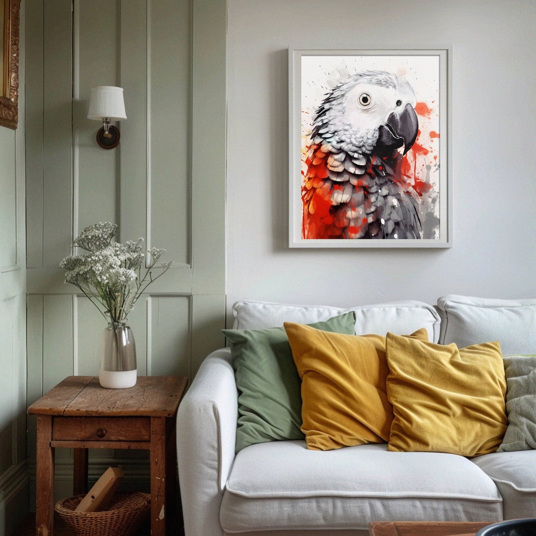 African Grey Art Print - Aviary Decor Gift - Parrot Artwork Painting ...
