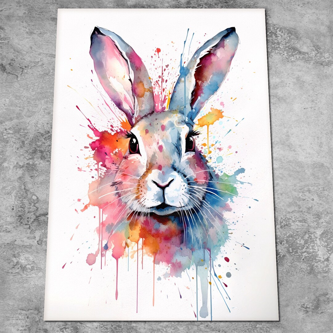 Watercolor Rabbit Art Print - Grey Bunny Animal Print - Rabbit Wall Art ...