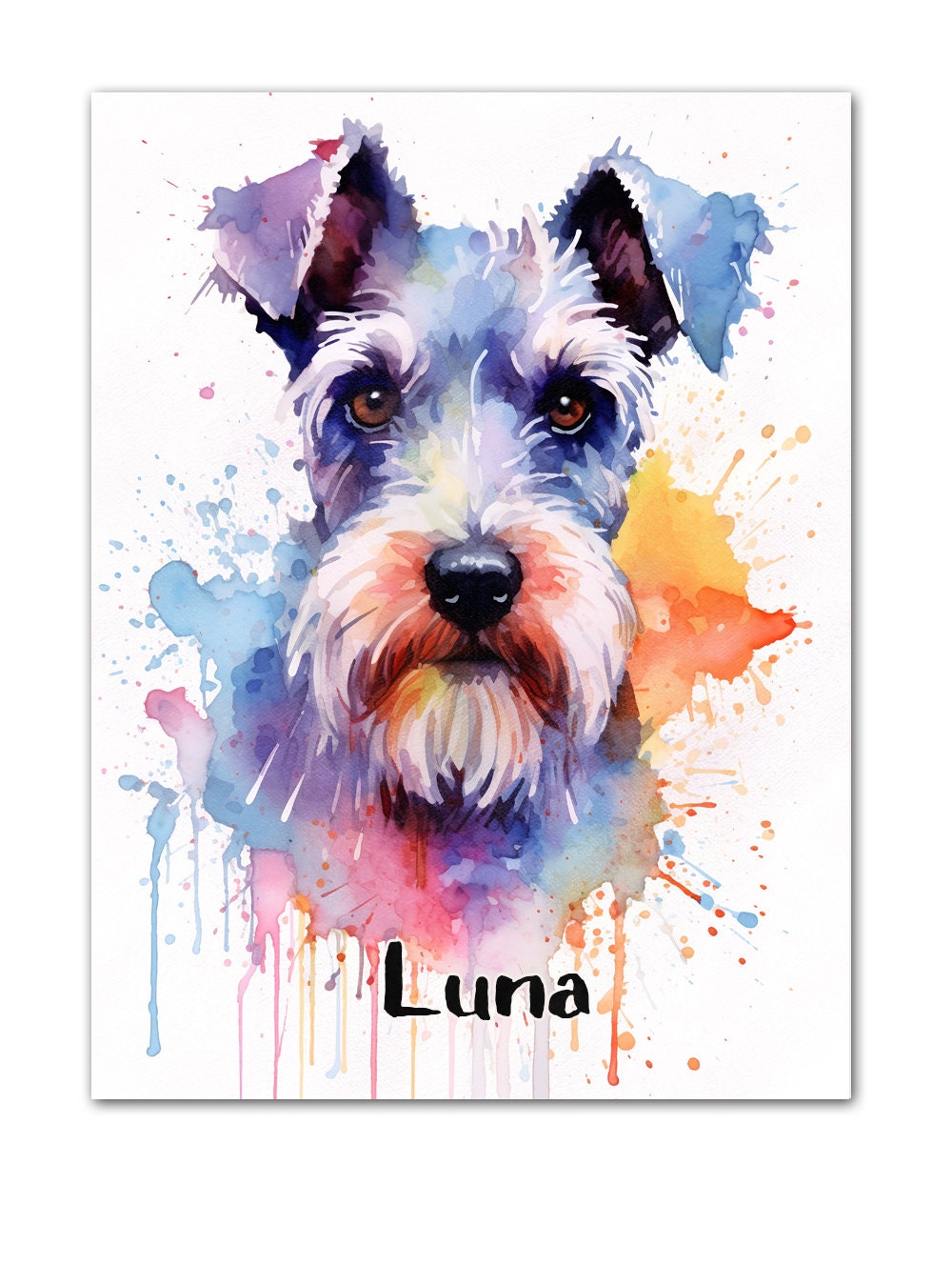 Miniature Schnauzer Art Print or Canvas Watercolor Dog Painting Dog ...